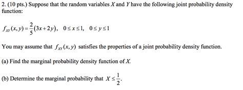 solved 2 suppose that the random variables x and y have