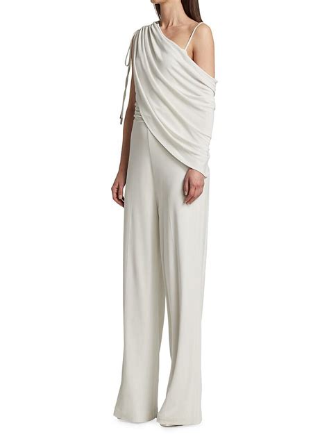 Halston Synthetic Hailey Asymmetric Jumpsuit In White Lyst