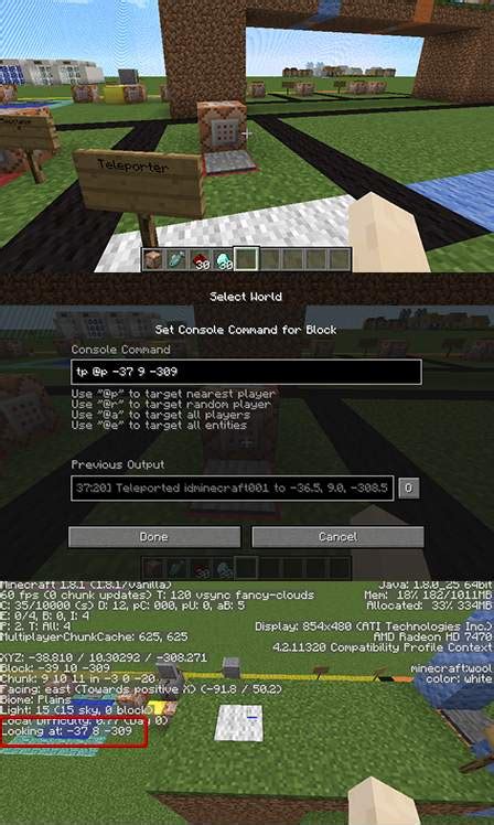 how to teleport to coordinates in minecraft use tp command block to