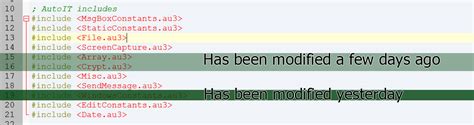 can scite display the last lines that have been previously modified