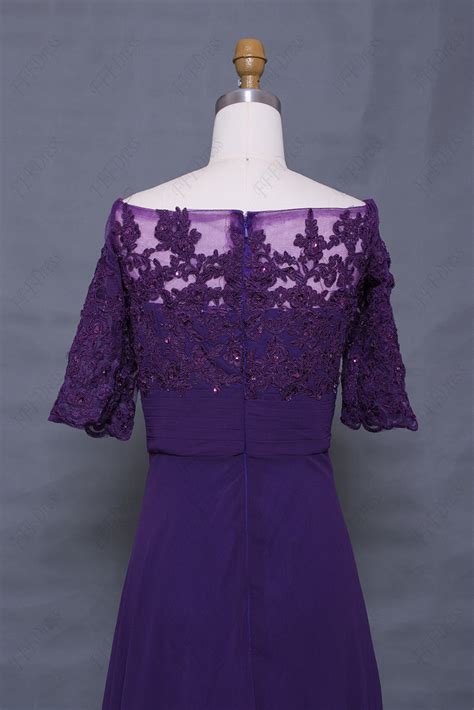 Off The Shoulder Beaded Lace Eggplant Mother Of The Bride Dresses With
