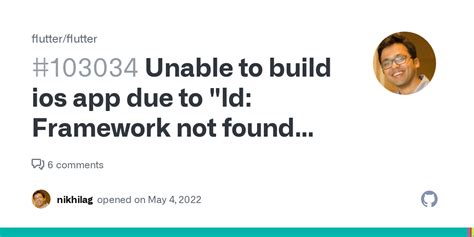 unable to build ios app due to ld framework not found flutter error