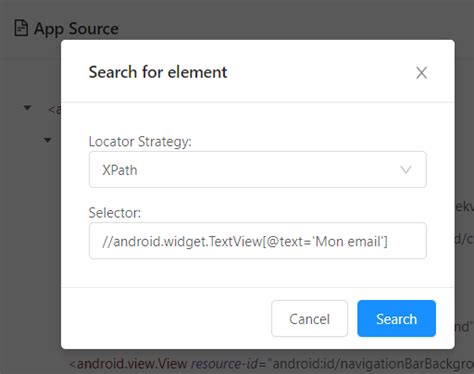 selenium webdriver appium inspector find element with the path but