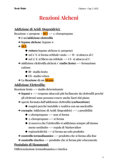 Schema Sulle Reazioni Degli Alcheni Schemi E Mappe Concettuali Di