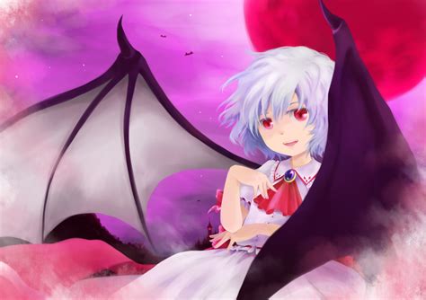 Safebooru Bat Bat Wings Blue Hair Full Moon Highres Moon No Hat No