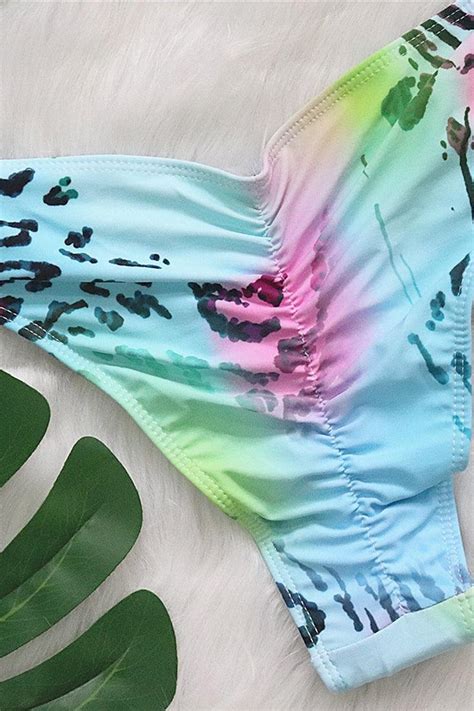 Rainbow Leopard Rhinestone Halter Triangle 2 Pc Bikini Set Amiclubwear