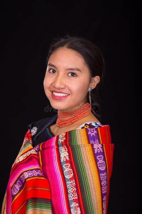 Closeup Of A Beautiful Hispanic Model Wearing Andean Traditional