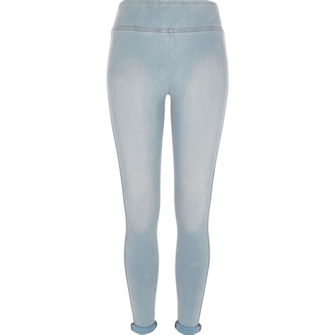 Light Blue High Waist Denim Leggings With