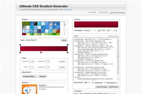 ultimate css gradient generator inpage webové stránky a