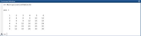 how to create a multiplication table in matlab using