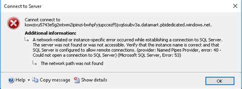 solved unable to connect azure sql under datamart with ss