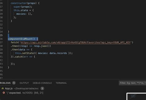 javascript why does error expected occur in my app js file when