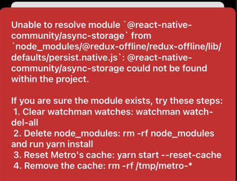 bug unable to resolve module ` react native community async storage