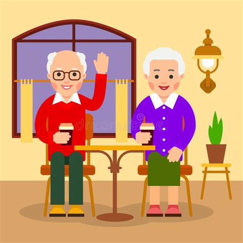 Old People Sitting On The Sofa Sit Elderly Woman And Man Stock Vector