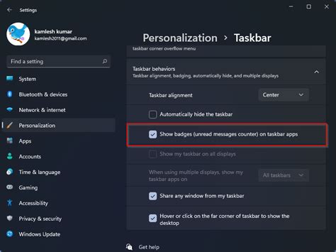 how to show or hide notification badges on taskbar icons