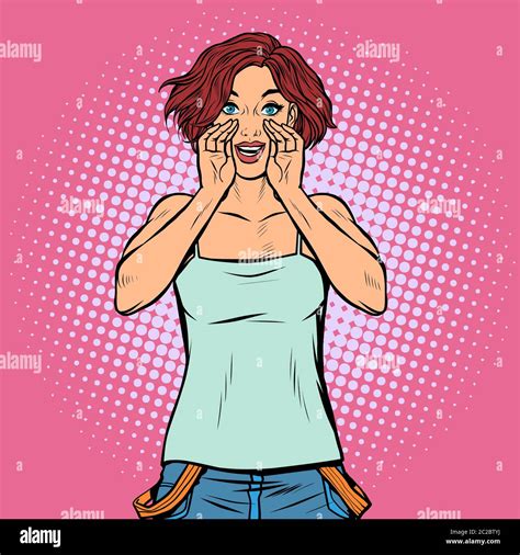A Young Woman Calls Shouts Pop Art Retro Vector Illustration Drawing