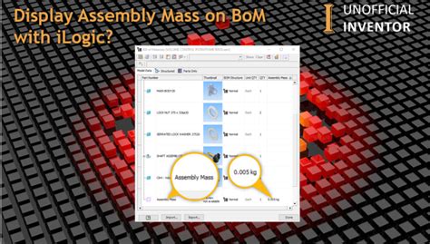 display assembly mass on bom with ilogic clint brown
