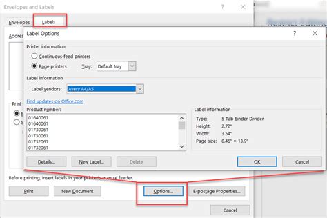 printing labels from microsoft word office365 version on windows