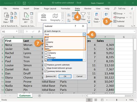 excel subtotal customguide