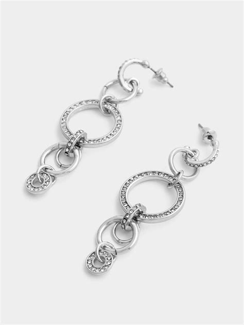 Silver Tone Multi Circle Drop Earrings