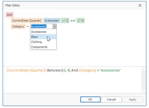 filtering business intelligence dashboard devexpress documentation