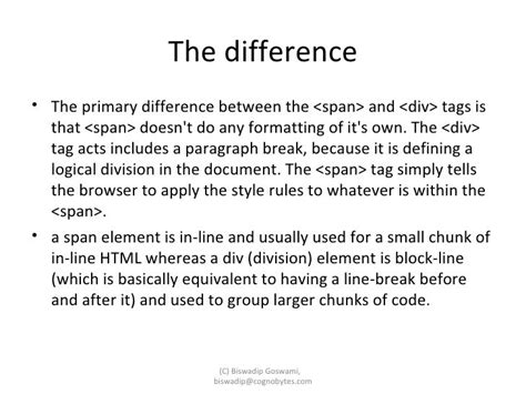 difference between div and span tag in html with example