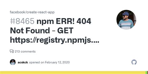 npm err 404 not found get error ex