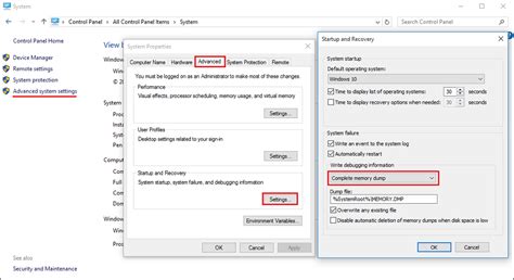 how to generate full memory dumps windows crashes with a blue screen