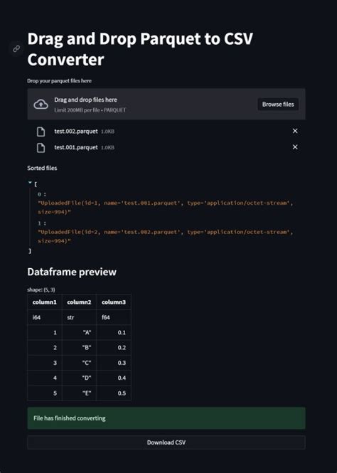 a streamlit app for converting parquet files to csv