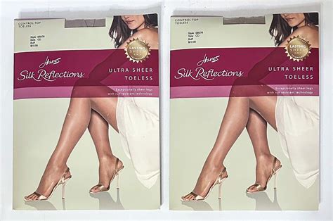 2 Hanes Silk Reflections Ultra Sheer Toeless Control Top Pantyhose