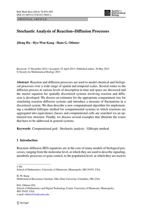 Pdf Stochastic Analysis Of Reaction Diffusion Processes