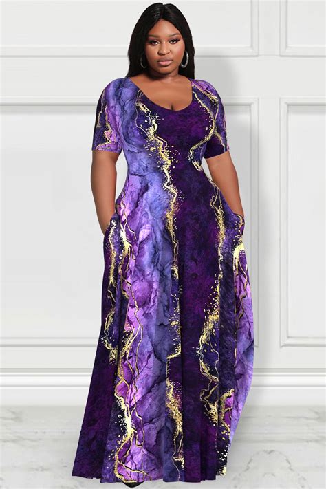 Xpluswear Design Plus Size Purple Ombre Marble Texture Short Sleeve