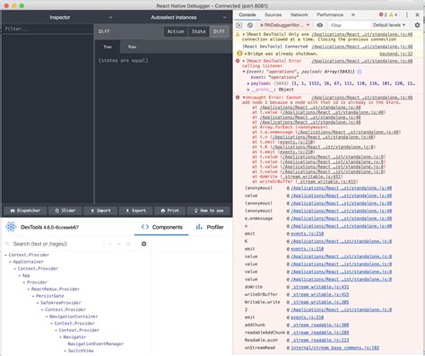 react native debugger disconnecting and showing error when in app