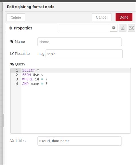 node red contrib sqlstring node node red