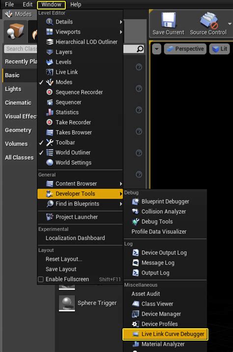 live link curve debugger unreal engine documentation