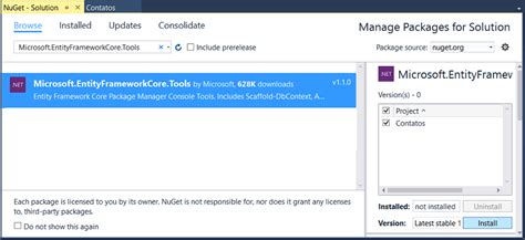 entity framework core usando o sqlite