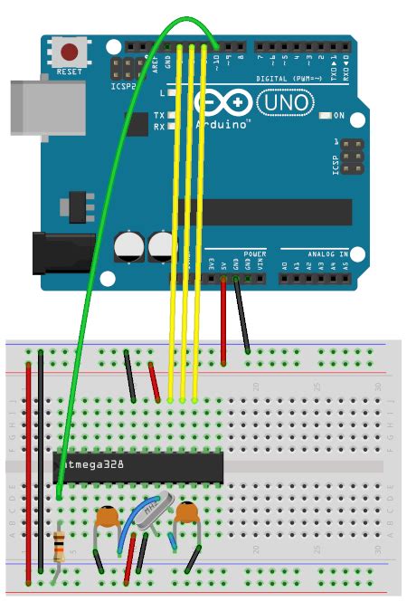 install a atmega328 bootloader using an arduino shield breadboard
