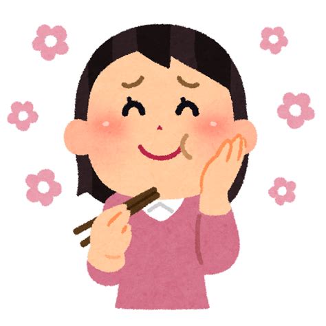 無料イラスト かわいいフリー素材集 美味しそうにご飯を食べる女性のイラスト
