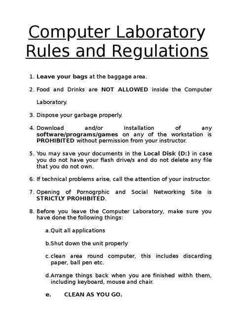 computer laboratory rules and regulations pdf