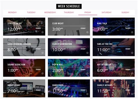 live radio time schedule table plugin radioforge