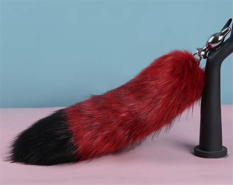 Red Black Tug Tail Plug And Ear Set Fluffy Fox Tail Butt Plug Etsy