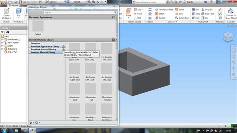 inventor 2013 autodesk appearance material library not found autodesk