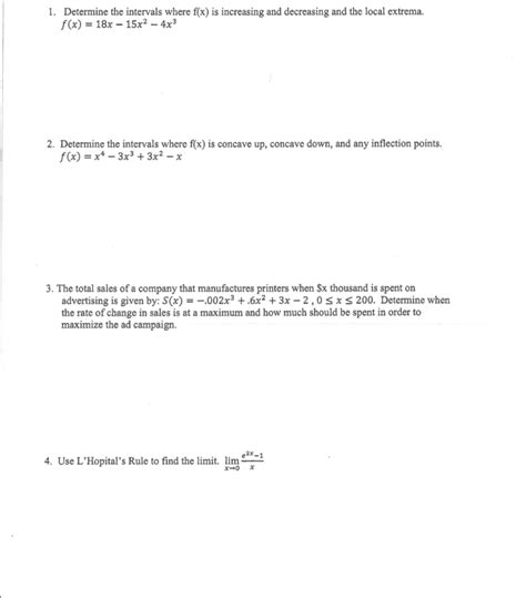 Solved 1 Determine The Intervals Where F X Is Increasing