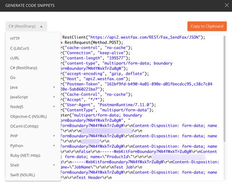 how to send a fax via api with callback function westfax api