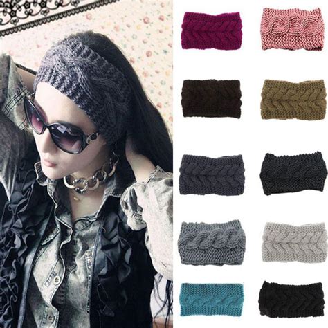 9 Colors Crochet Headband Knit Flower Hairband Winter Women Ear Warmer