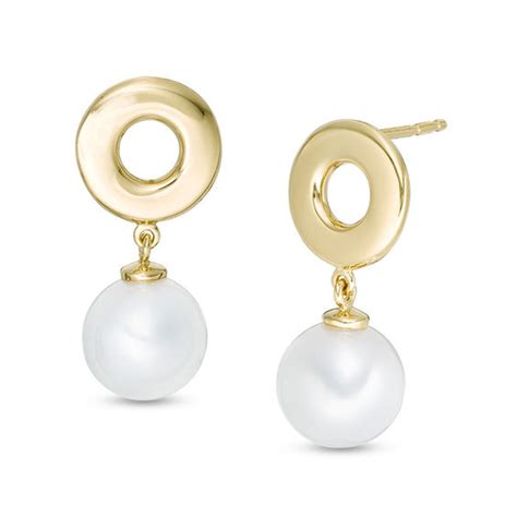 8 0 9 0mm Cultured Freshwater Pearl Open Circle Drop Earrings In