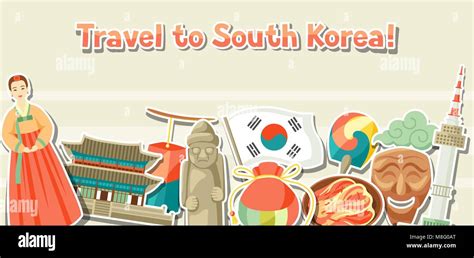 Korea Banner Design Traditionelle Koreanische Aufkleber Symbole Und
