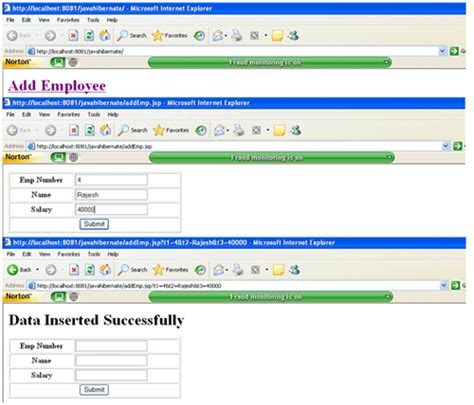 working with hibernate display insert update and