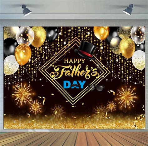 Happy Fathers Day Backdrop Gold And Black Balloons Thanks Dad Theme