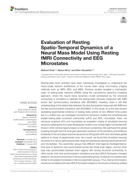 Pdf Evaluation Of Resting Spatio Temporal Dynamics Of A Neural Mass